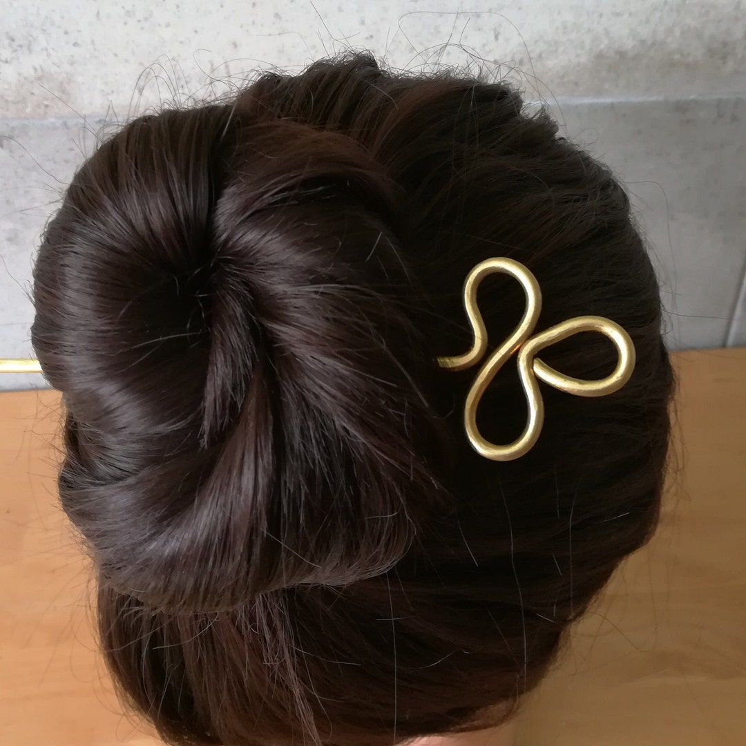 Minimalist Hair Stick, Gold Hair Pin, Clover Shawl Pin, Copper Hair ...
