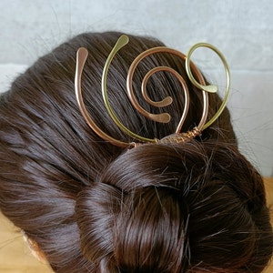 Elegant Mixed Metal Hair Fork, 3 Prongs Copper and Brass Hair Comb ...
