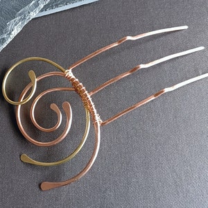 Elegant Mixed Metal Hair Fork, 3 Prongs Copper and Brass Hair Comb ...