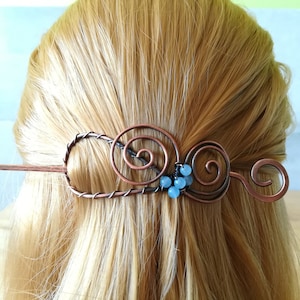 Spiral Hair Slide With Stick, Copper or Brass Bun Holder, Metal Hair ...