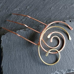 Elegant Mixed Metal Hair Fork, 3 Prongs Copper and Brass Hair Comb ...