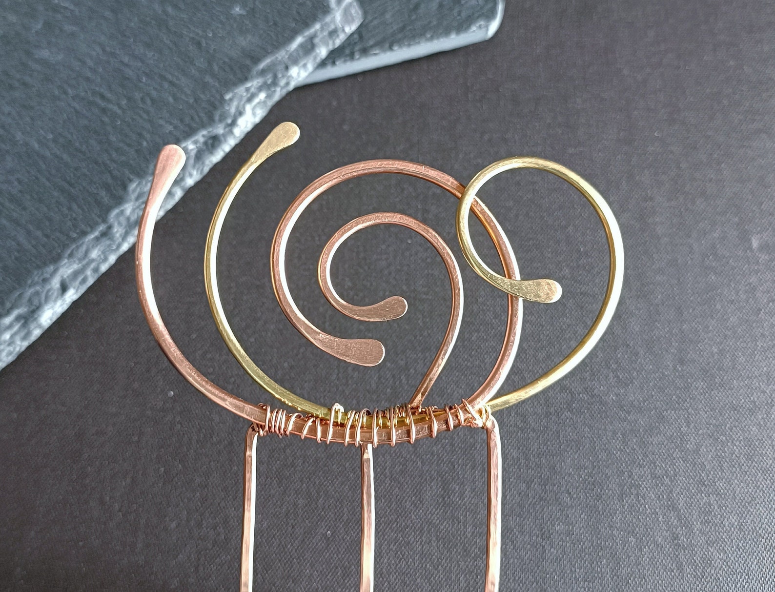 Elegant Mixed Metal Hair Fork, 3 Prongs Copper and Brass Hair Comb ...