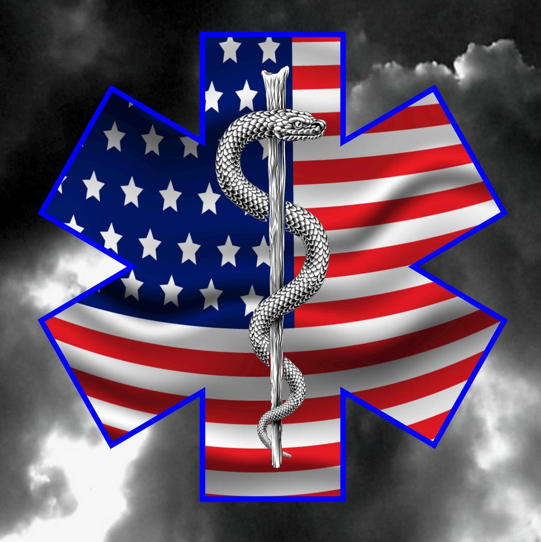 Patriotic American Flag EMT Star of Life Decal, Paramedic Vinyl Sticker ...