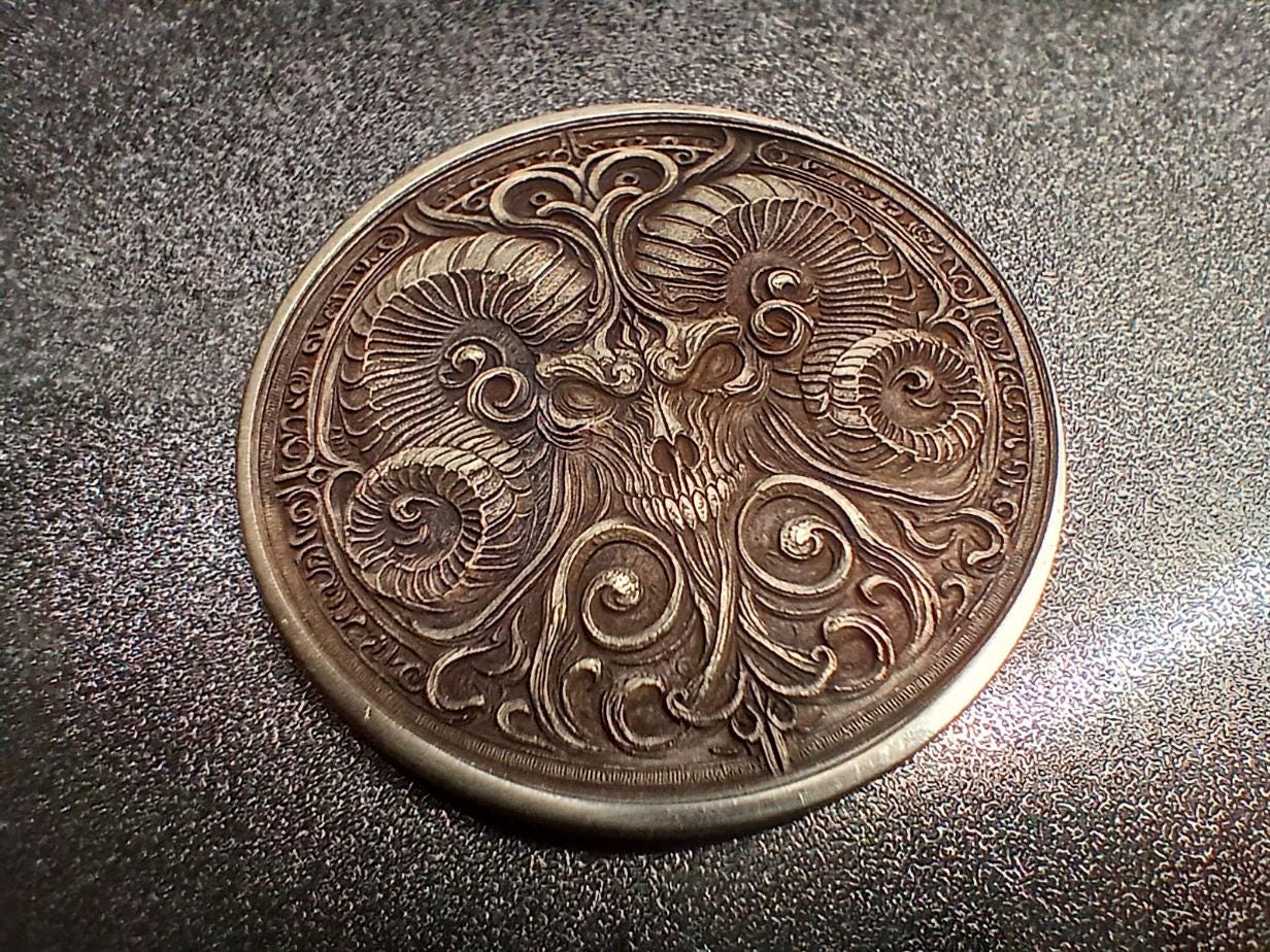 The Old Gods Coin Grayscale Depth Map for Laser Engraving | 2.5 D PNG ...