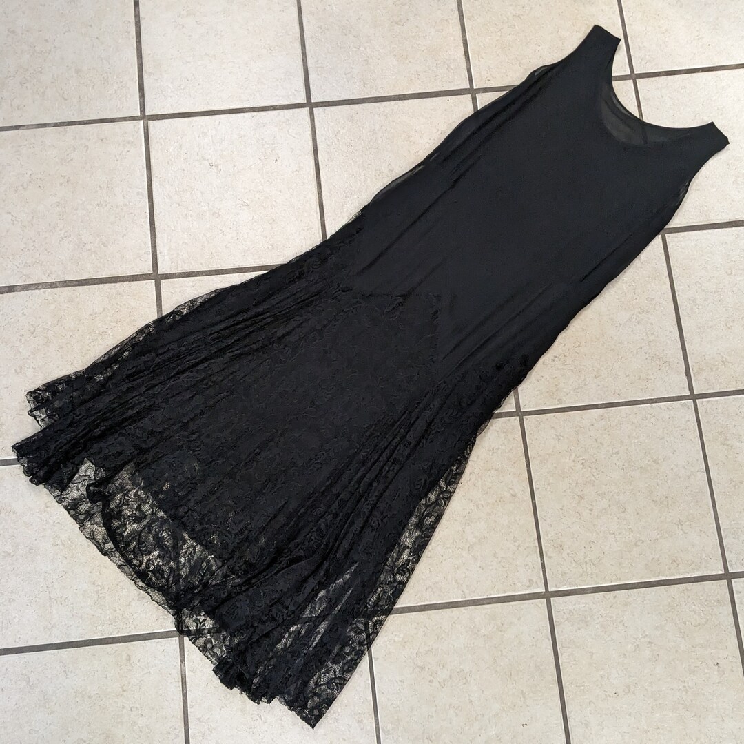 SHOWSTOPPING Gothic Vintage 1920s Silky Sheer Black Lace FLAPPER FROCK ...