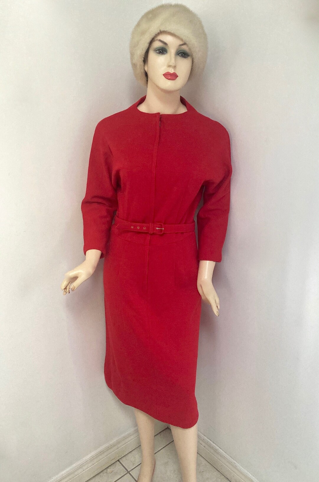 VINTAGE 1960s RASPBERRY Red MOD Dress With Belt Size Medium - Etsy