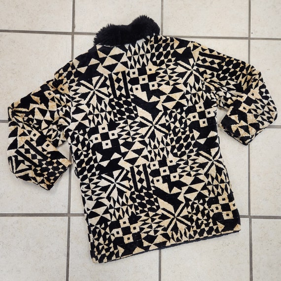 1960s MOD "Val Hughes" Cream/Black Geometric Pattern … - Gem