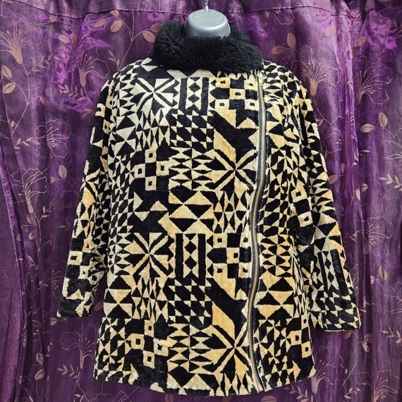 1960s MOD "Val Hughes" Cream/Black Geometric Pattern … - Gem