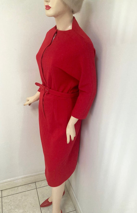 VINTAGE 1960s RASPBERRY Red MOD Dress with Belt size … - Gem