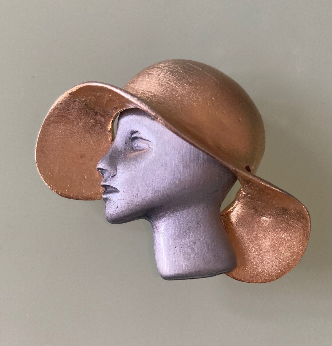 PEWTER Vintage 1980s ULTRA CRAFT Broach Gal in Hat Gold and Silver ...