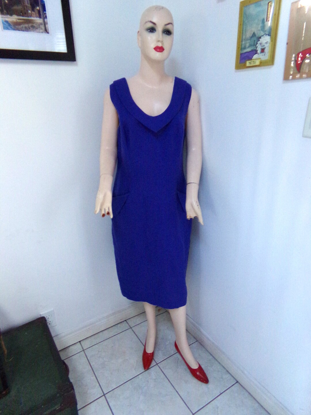 LOVELY Rich Blue LINEN Dress With POCKETS by "pearl Miller" Size 12 - Etsy