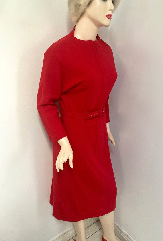 VINTAGE 1960s RASPBERRY Red MOD Dress with Belt size … - Gem