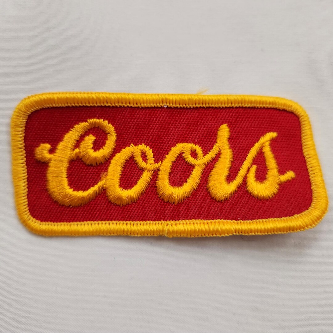 VINTAGE Red & Yellow COORS Rectangular Name Tag-esque American Beer Logo Embroidered Sew-on 3.5 ...