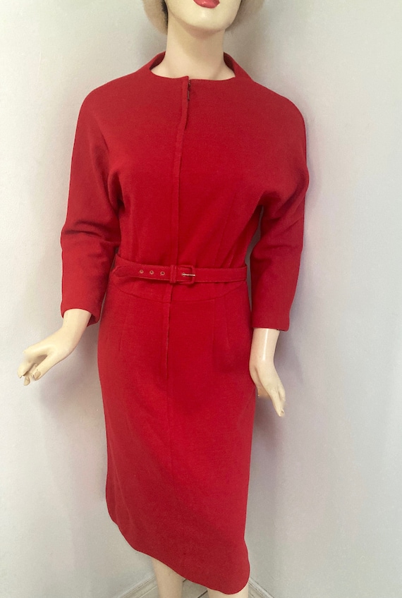 VINTAGE 1960s RASPBERRY Red MOD Dress with Belt size … - Gem