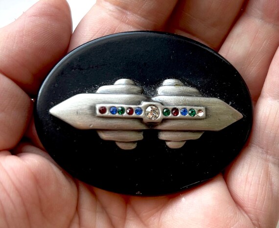 STUNNING 1980s does FUTURISTIC 1920s Space Vehicle Pin - Gem