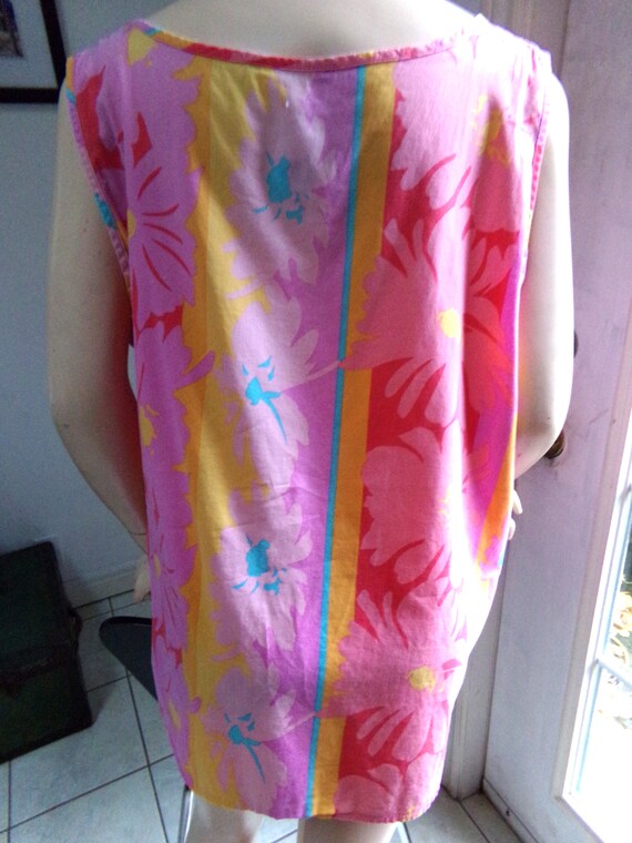 FUNKY 1980s Abstract FLORAL print cotton sleeveless b… - Gem