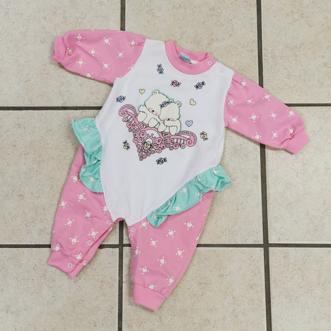 ADORABLE 80's "bright Future" Pink/mint TEDDY and HEARTS Design Frilly ...