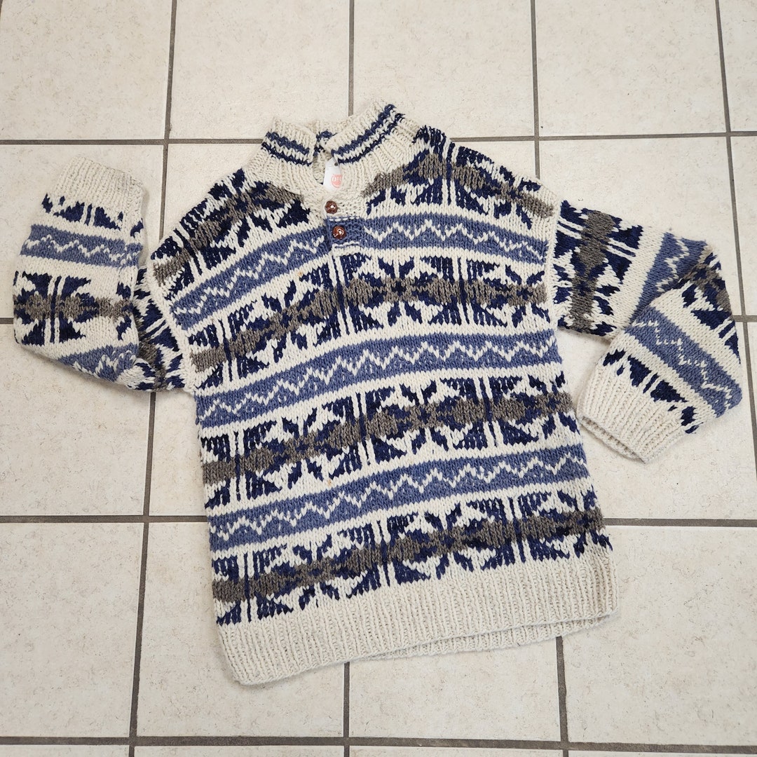 VINTAGE 1980S ECUADORIAN Hand Made 100% Wool Chunky Knit Pullover ...
