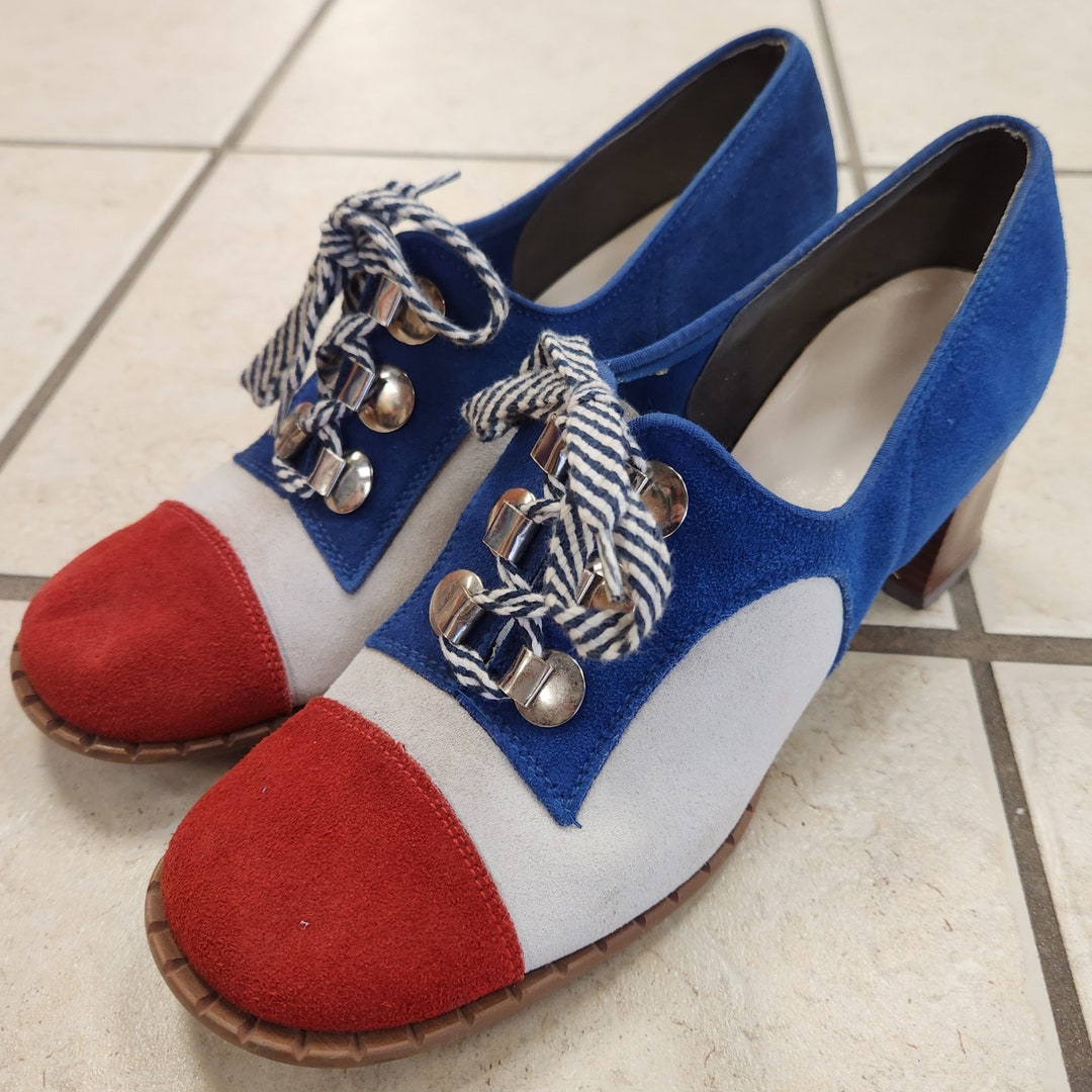 RETRO 1960s/1970s British MOD Tri-colour Red, Blue & White SUEDE 2.5 ...