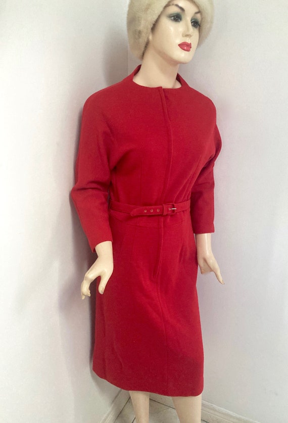 VINTAGE 1960s RASPBERRY Red MOD Dress with Belt size … - Gem