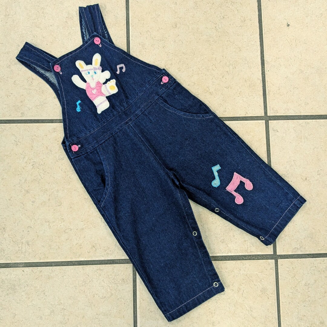CUTE Vintage Children's OVERALLS Kids Rabbit JUMPER, Pink Stitching on ...