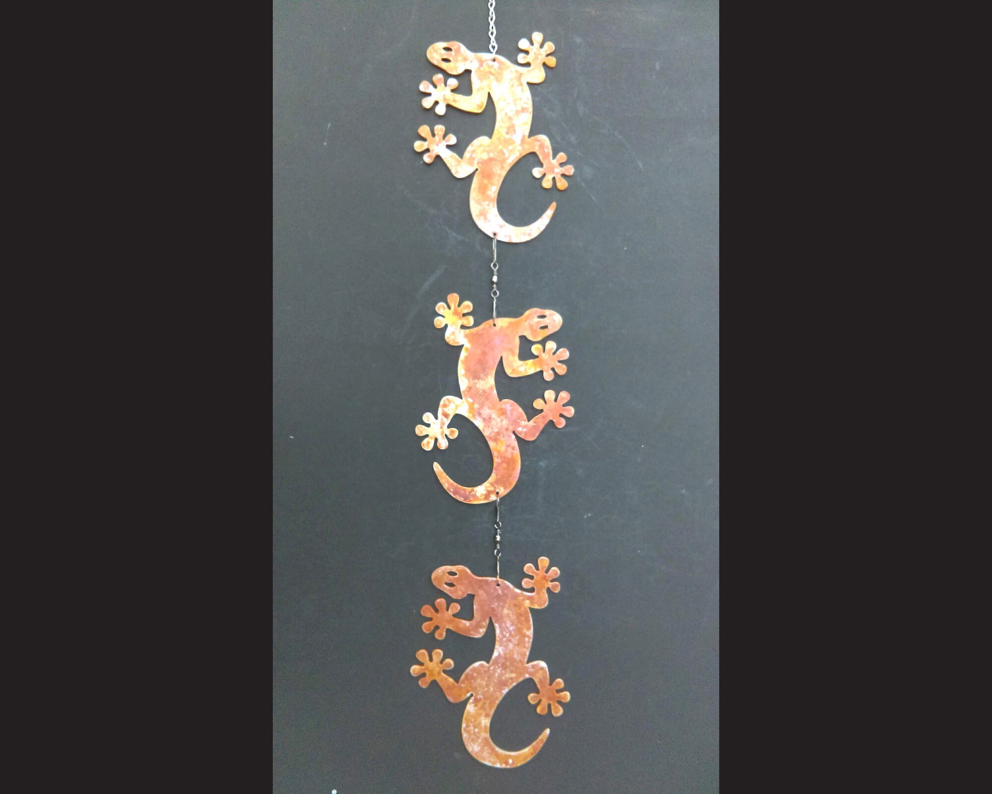 Three Gecko Lizard Metal Wind Catcher Spinner Rustic | Etsy