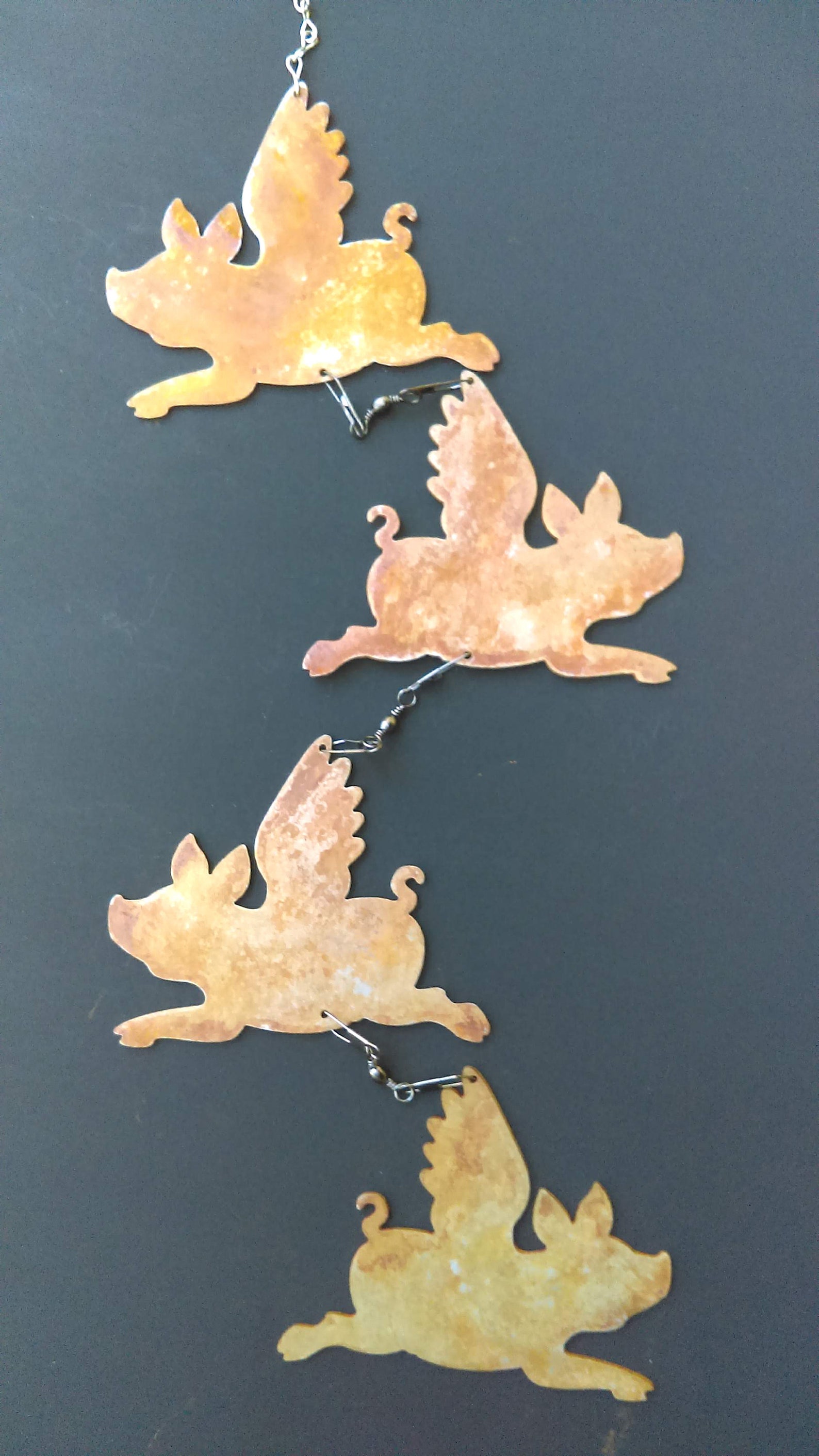 Four Flying Pigs Metal Wind Catcher Spinner Rustic Garden "when Pigs ...