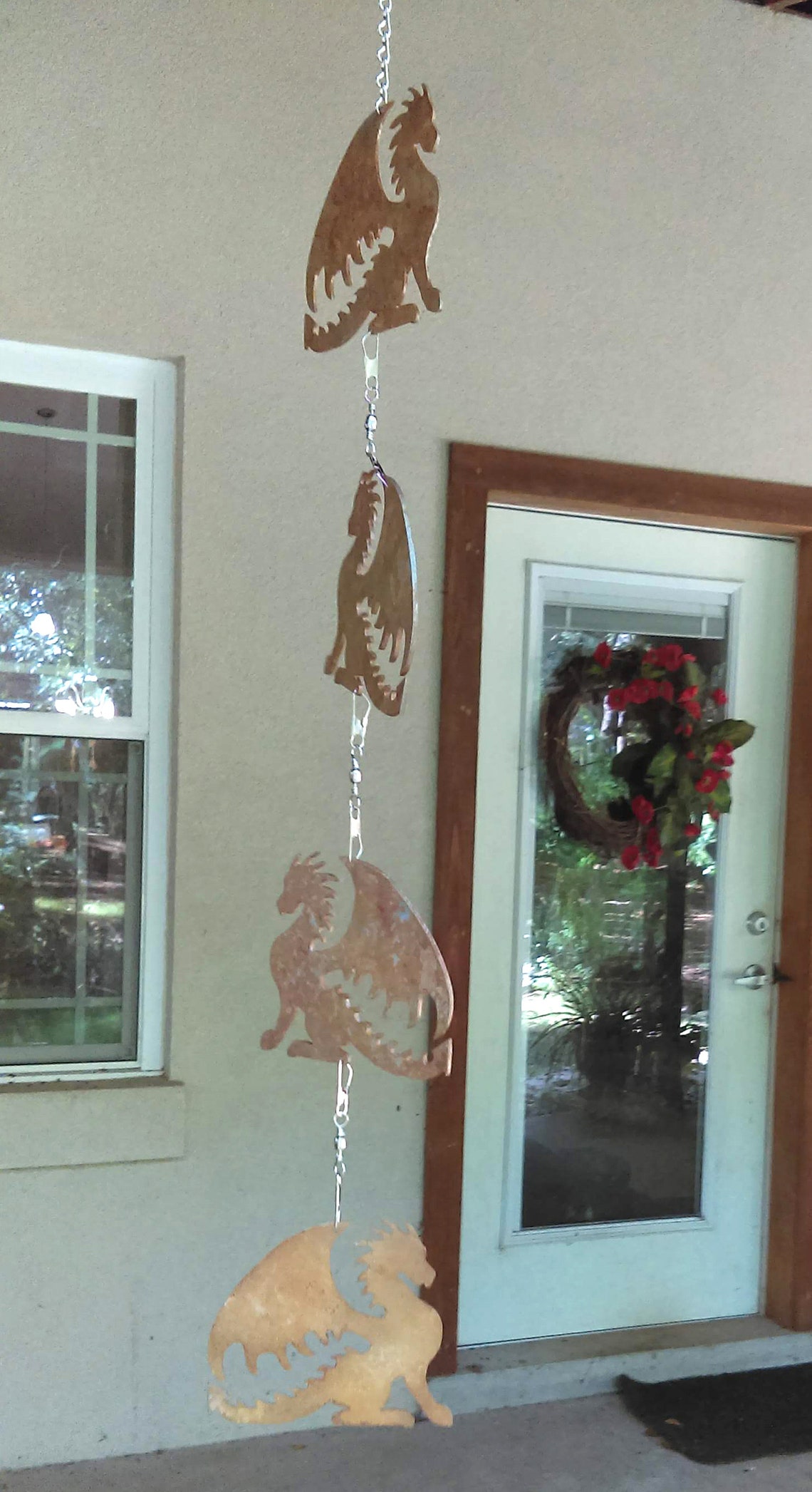 Four Dragons Metal Wind Catcher Spinner Rustic Garden Mythical | Etsy