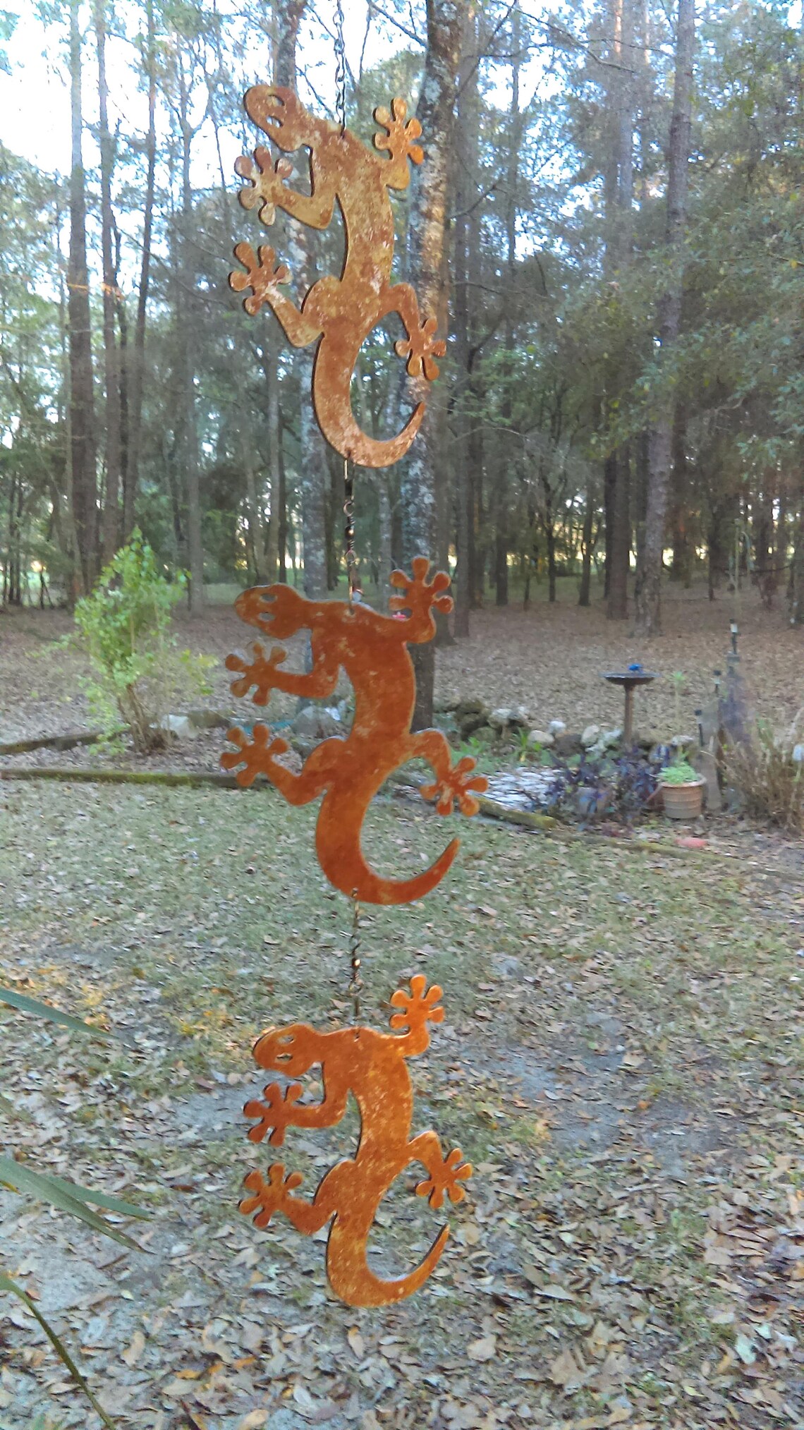 Three Gecko Lizard Metal Wind Catcher Spinner Rustic Southwestern ...