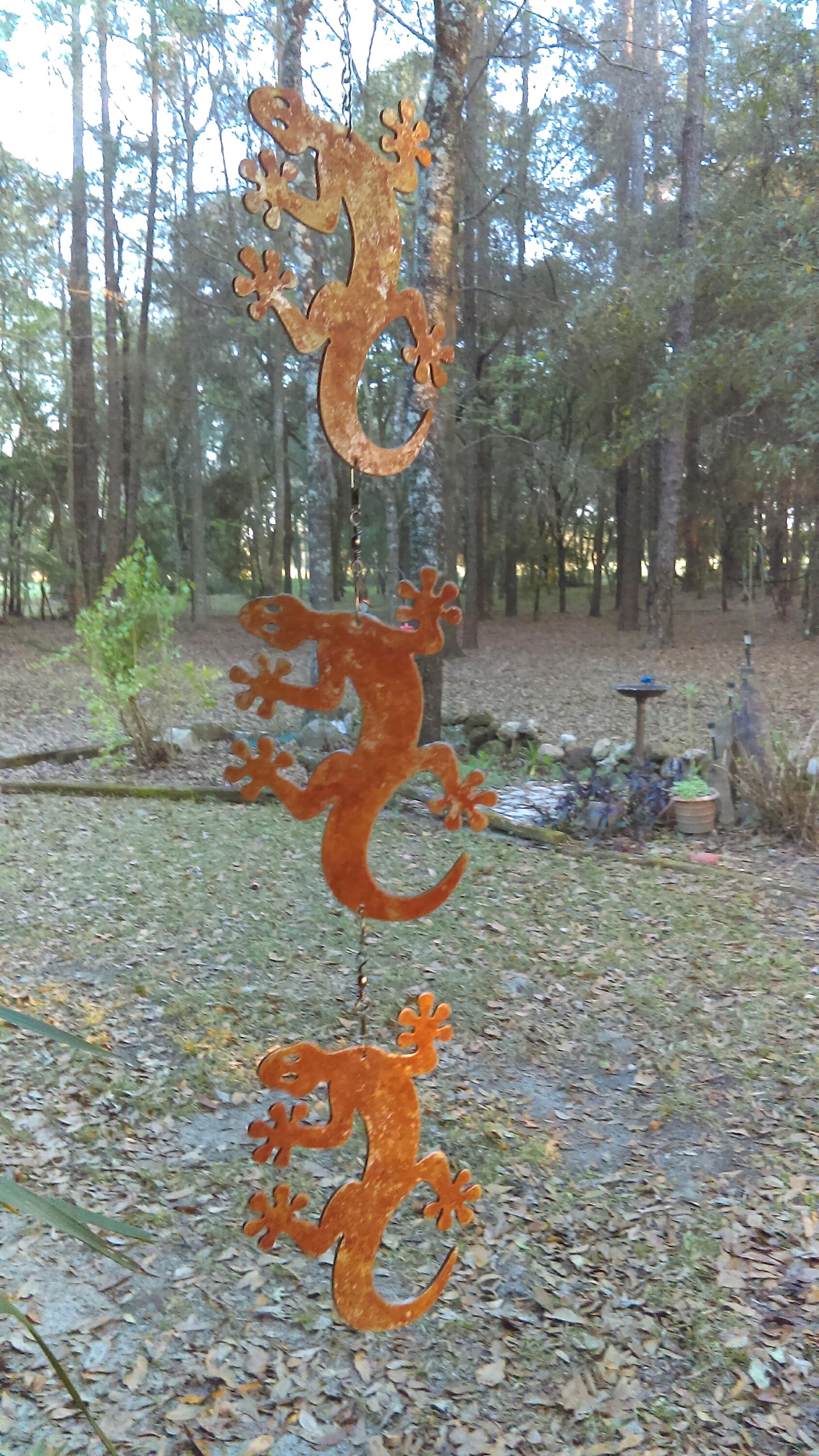 Three Gecko Lizard Metal Wind Catcher Spinner Rustic | Etsy