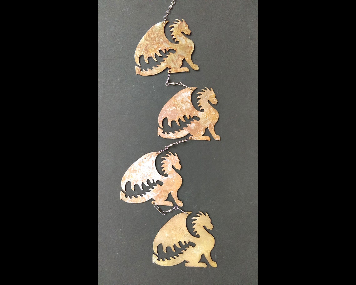 Four Dragons Metal Wind Catcher Spinner Rustic Garden Mythical | Etsy