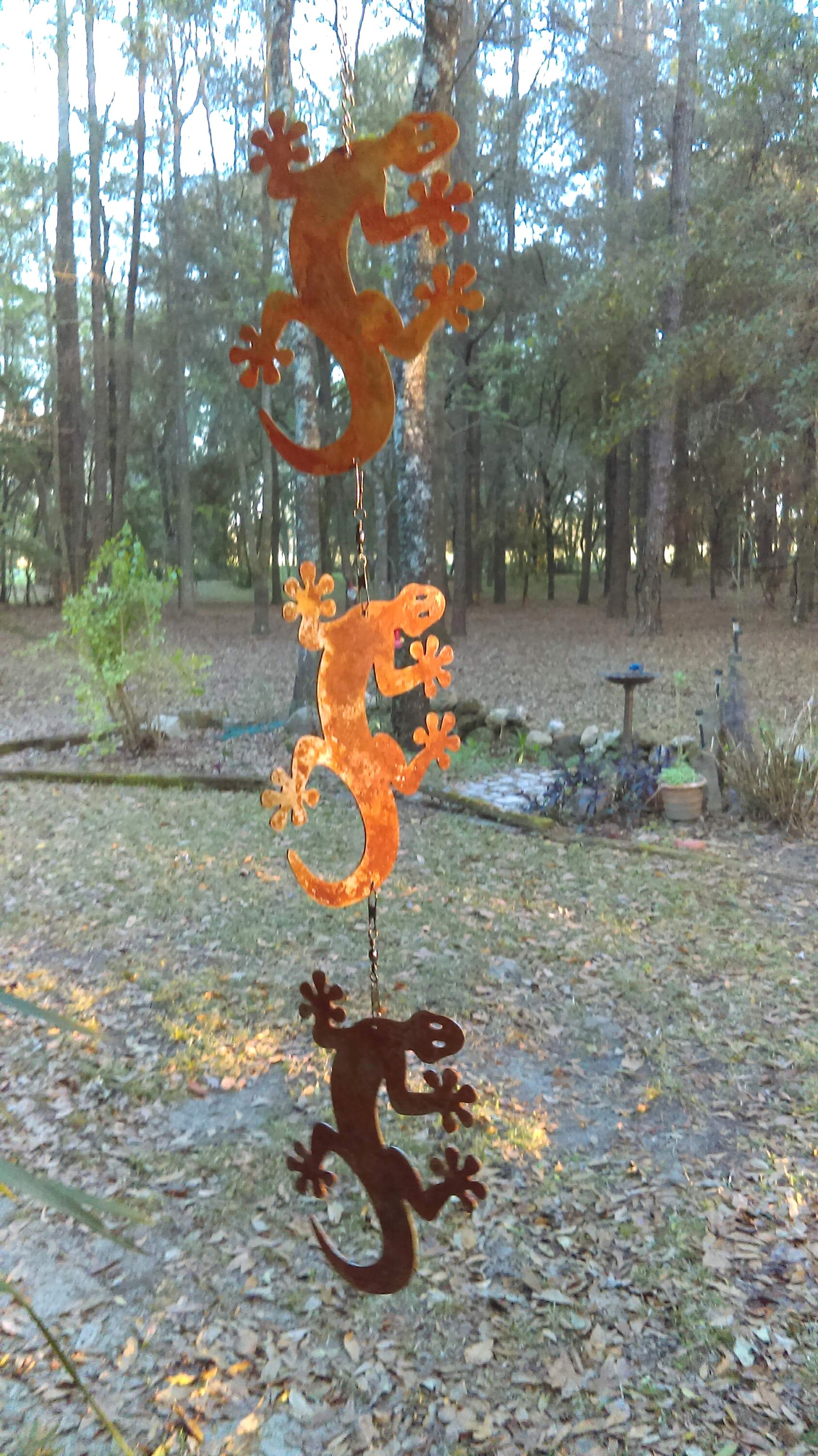 Three Gecko Lizard Metal Wind Catcher Spinner Rustic | Etsy