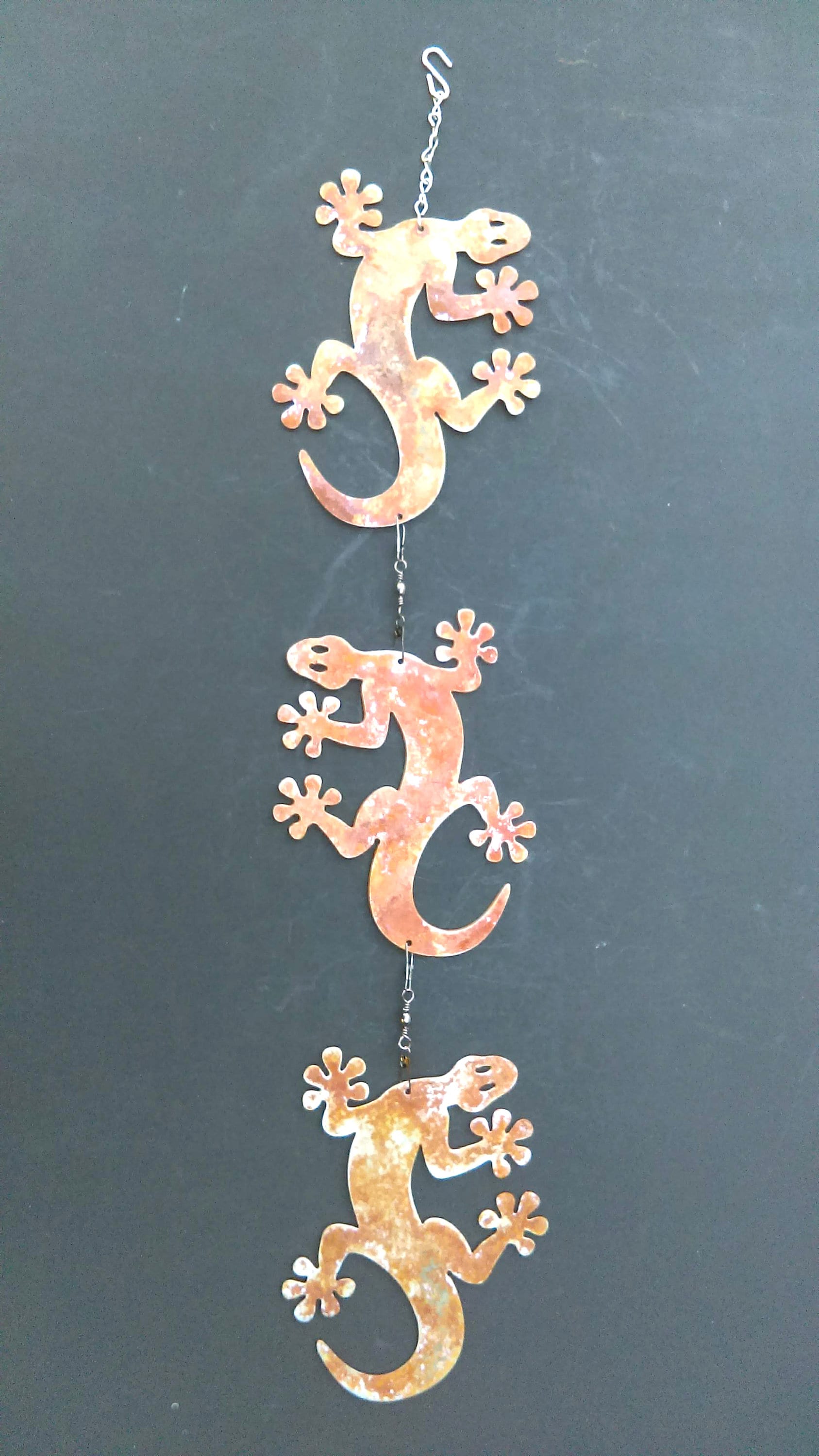 Three Gecko Lizard Metal Wind Catcher Spinner Rustic | Etsy