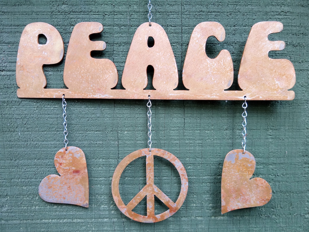 Peace W/ Hearts and Peace Sign Indoor/outdoor Metal Rustic - Etsy