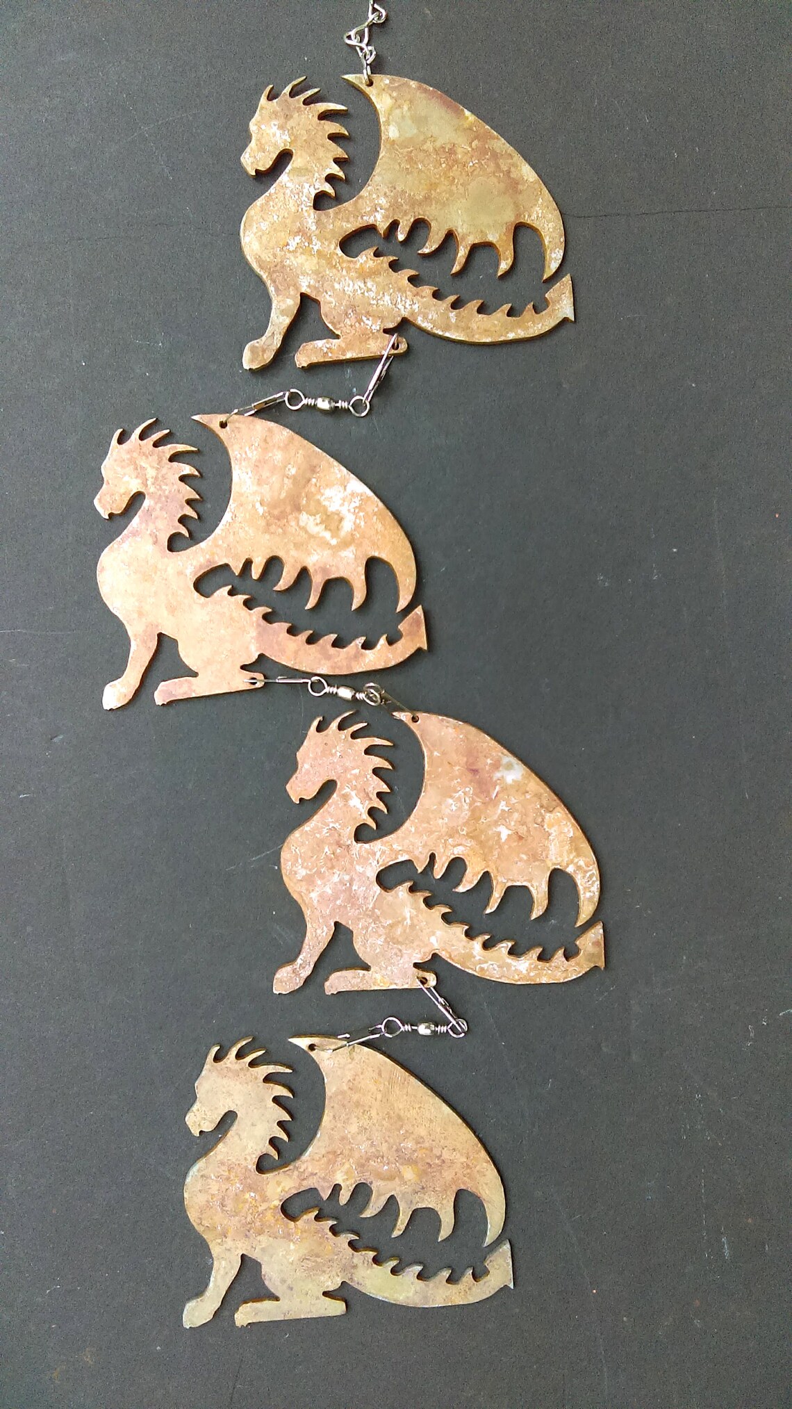 Four Dragons Metal Wind Catcher Spinner Rustic Garden Mythical | Etsy