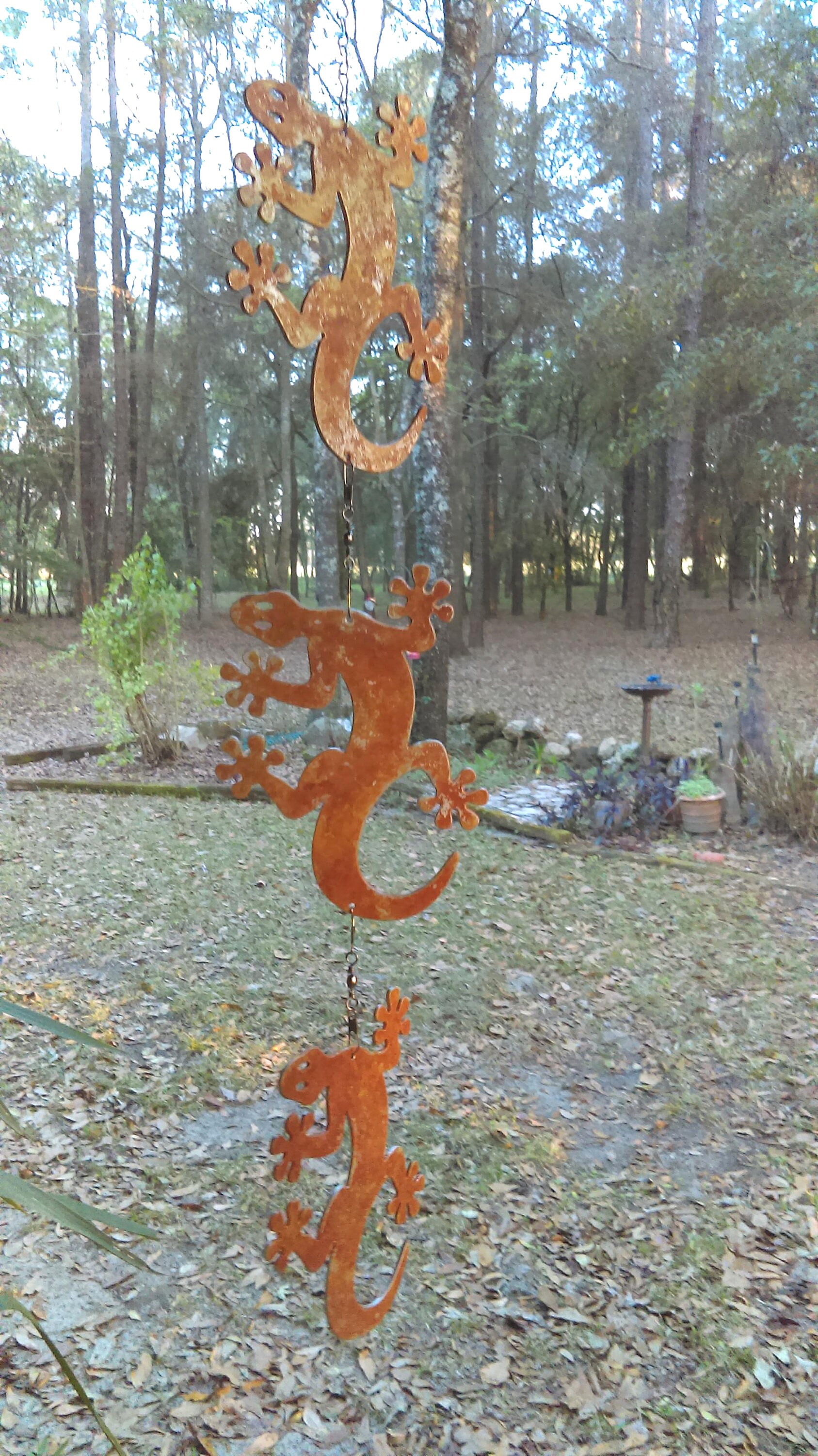 Three Gecko Lizard Metal Wind Catcher Spinner Rustic | Etsy