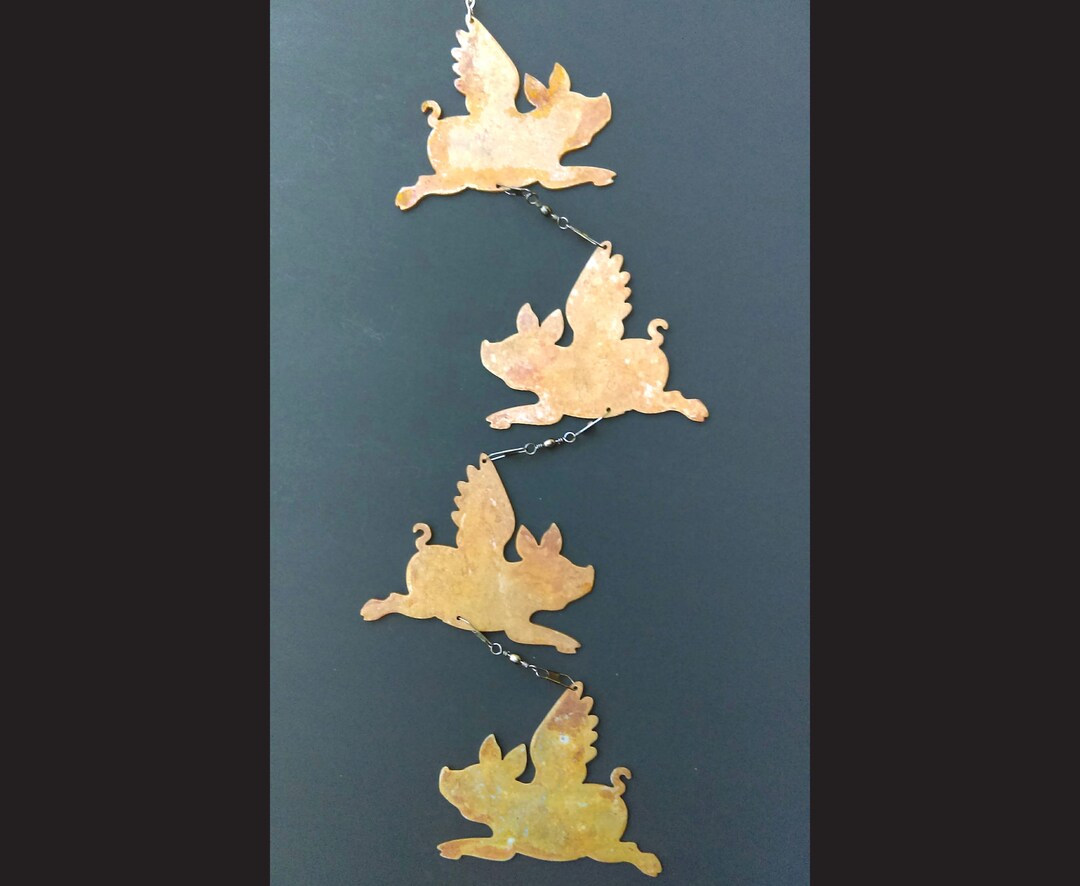 Four Flying Pigs Metal Wind Catcher Spinner Rustic Garden "when Pigs ...
