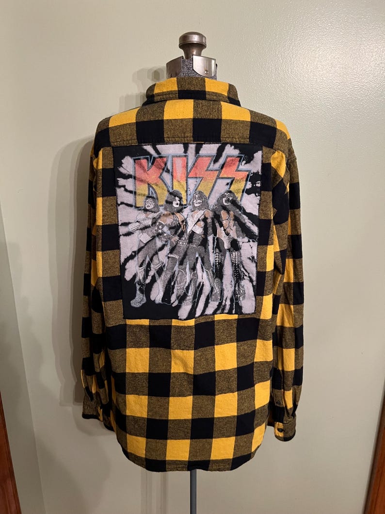 Upcycled Flannel Shirt and KISS Band T-shirt Combined - Etsy