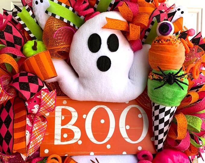 Halloween BOO Ghost Wreath, Plush Halloween Ghost Wreath, Halloween ...