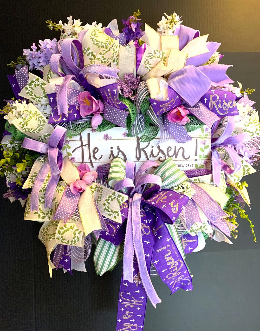 Easter Wreath for Front Door, Easter Wreath, He is Risen Wreath, He is ...