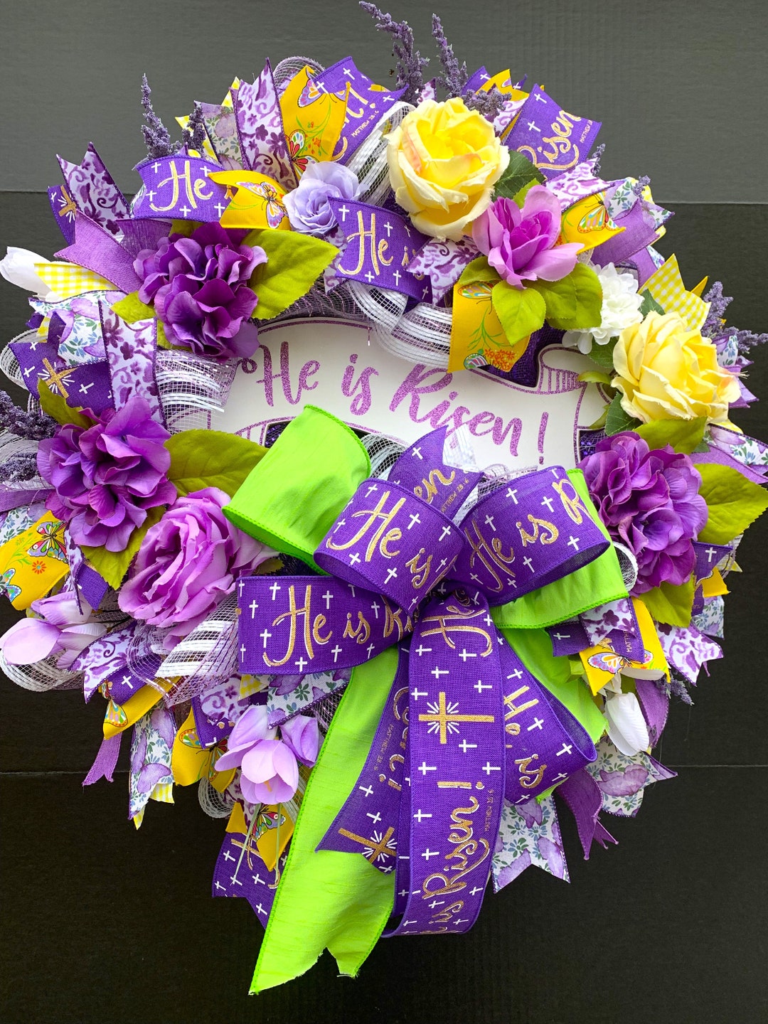 Easter Wreath for Front Door, He is Risen Wreath, Easter Wreath ...