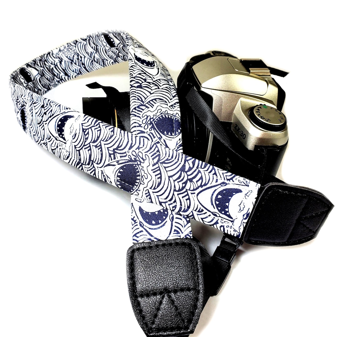 Shark Bite Camera Strap - Stylized Wave With Sharks Camera Strap ...