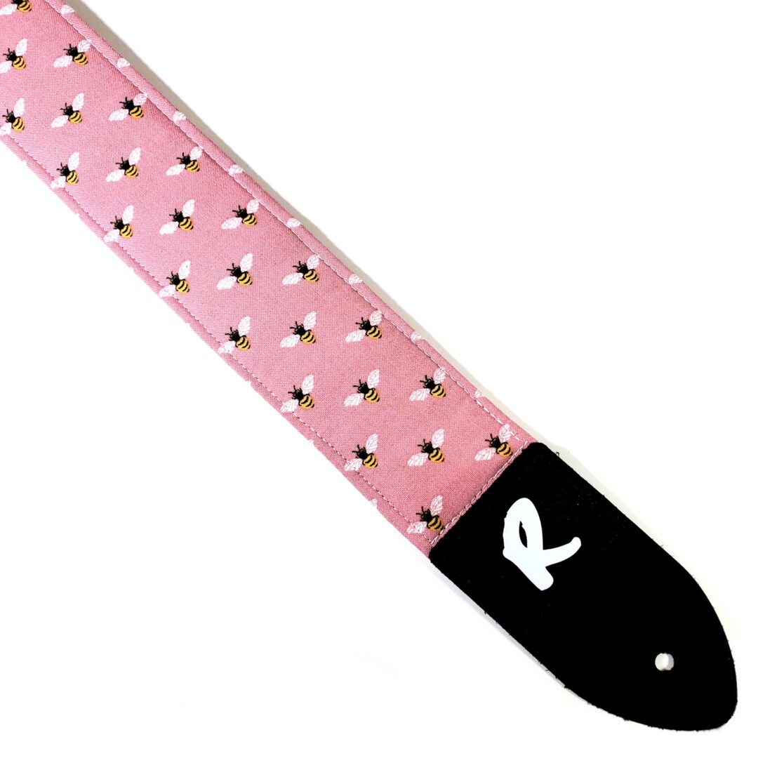 Pink Honey Bee Guitar Strap - Pink Bee Honey Pattern Guitar Strap - Bee ...