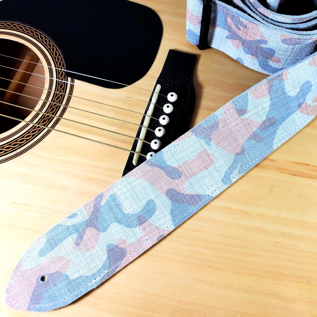 Pink Camo Premium Leather Guitar Strap-pink Gray Camouflage Leather ...