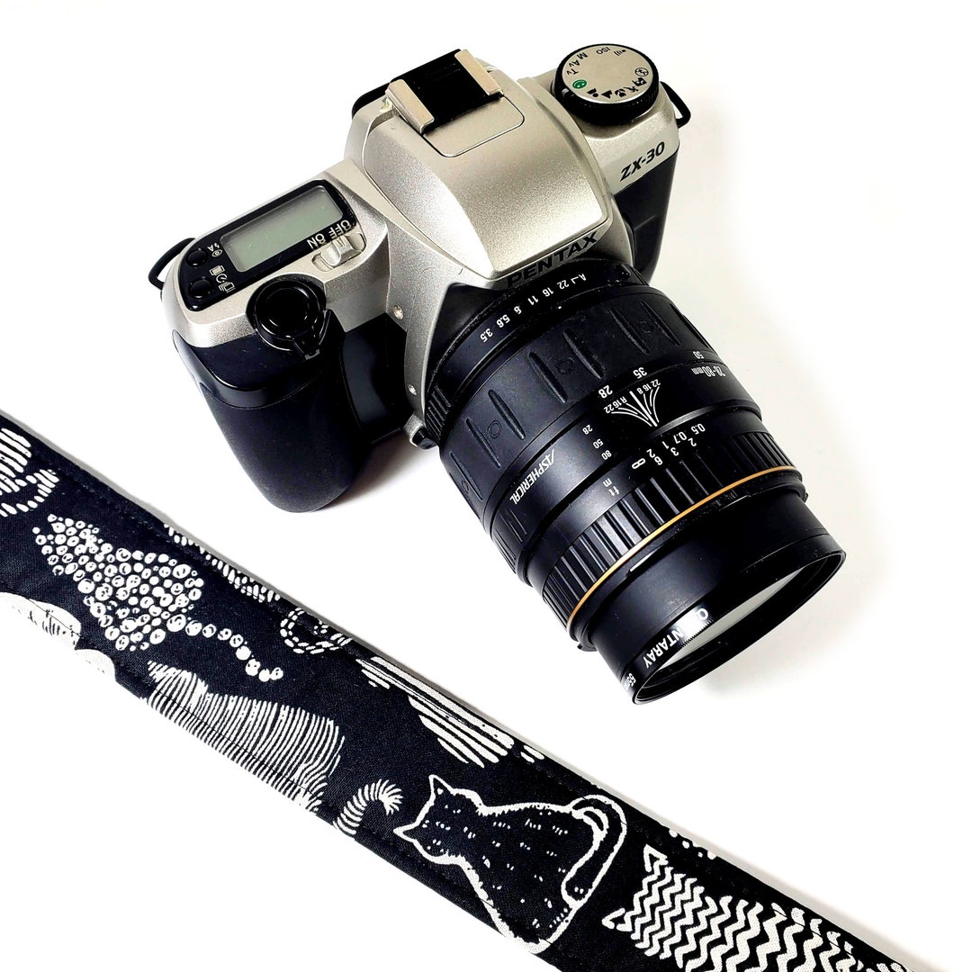 Cats on Black Camera Strap - Cat Pattern Camera Strap - Double Padded ...