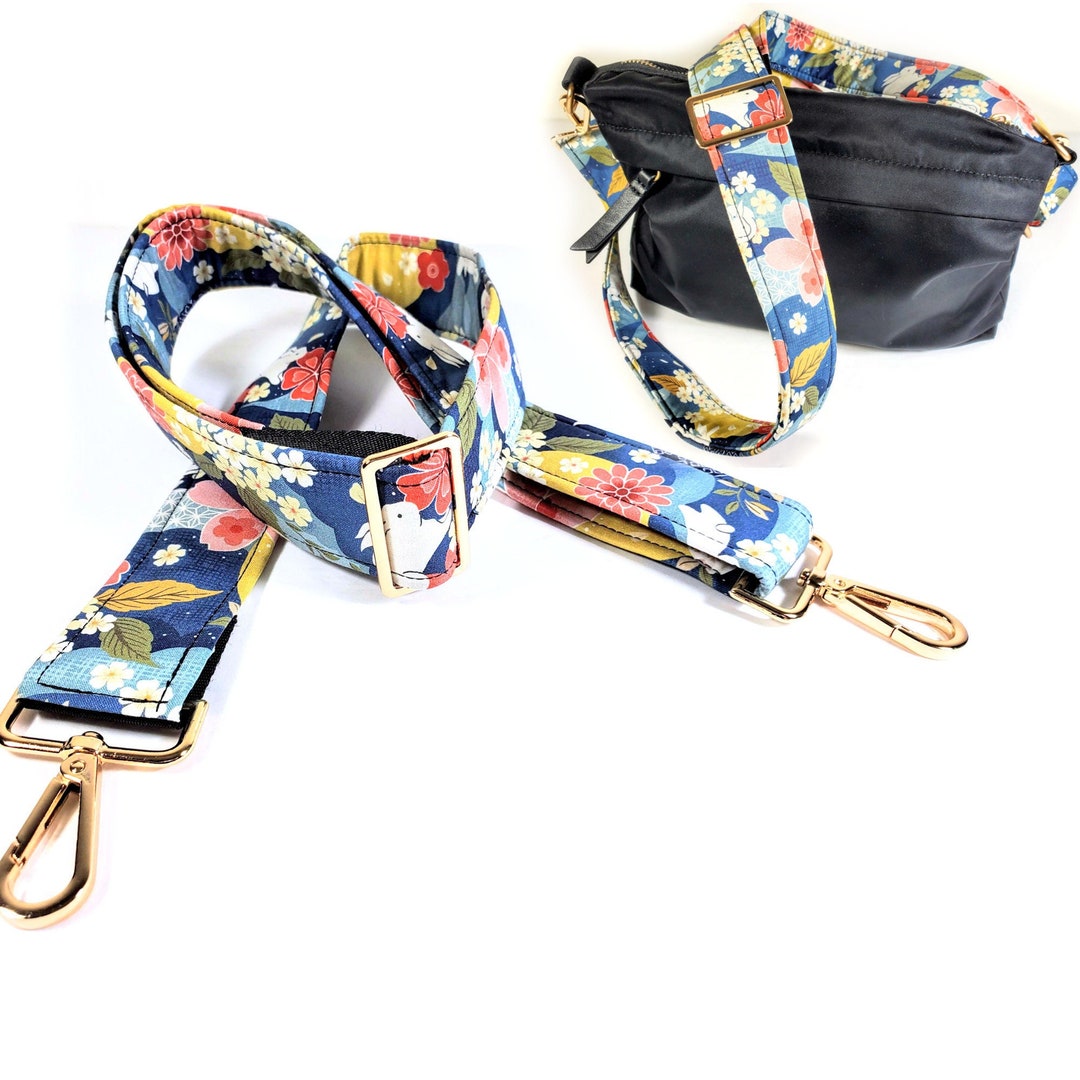 Cross Body Blue Japanese Floral With Rabbits Guitar Style Bag Strap ...