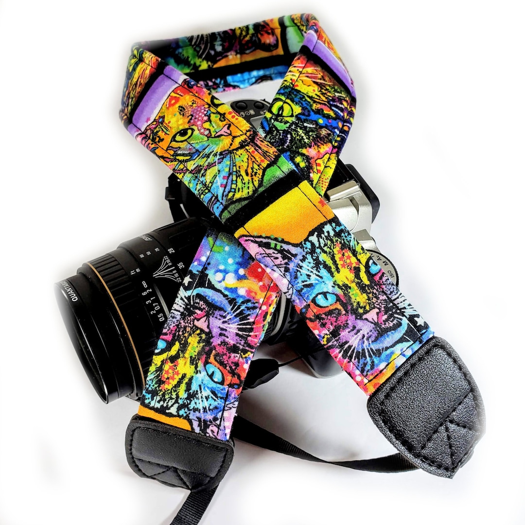 Psychedelic Cat Camera Strap - Colorful Cat Camera Strap - Double ...