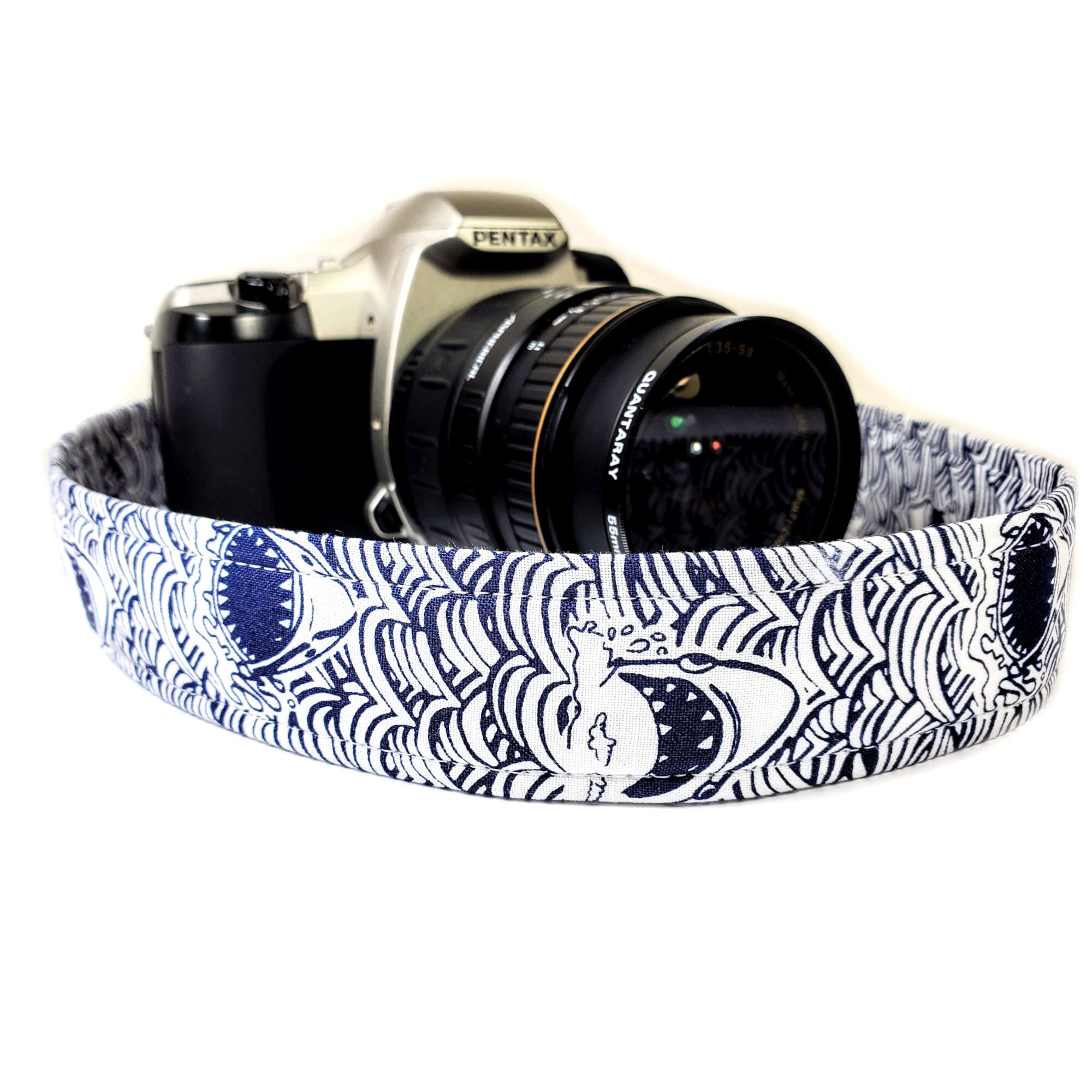 Shark Bite Camera Strap - Stylized Wave With Sharks Camera Strap ...