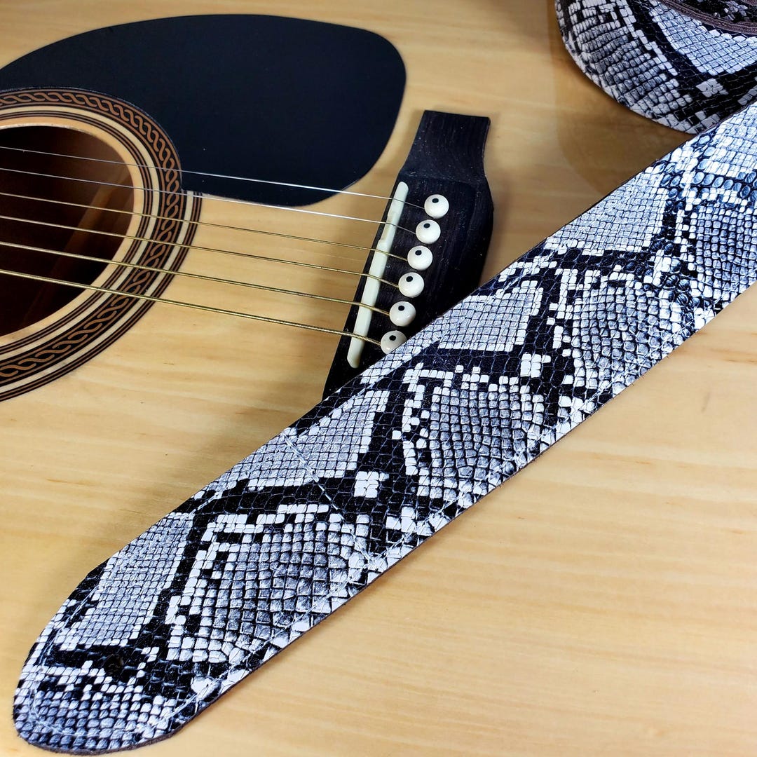 Black and White Snake Premium Leather Guitar Strap-snake Print Leather ...