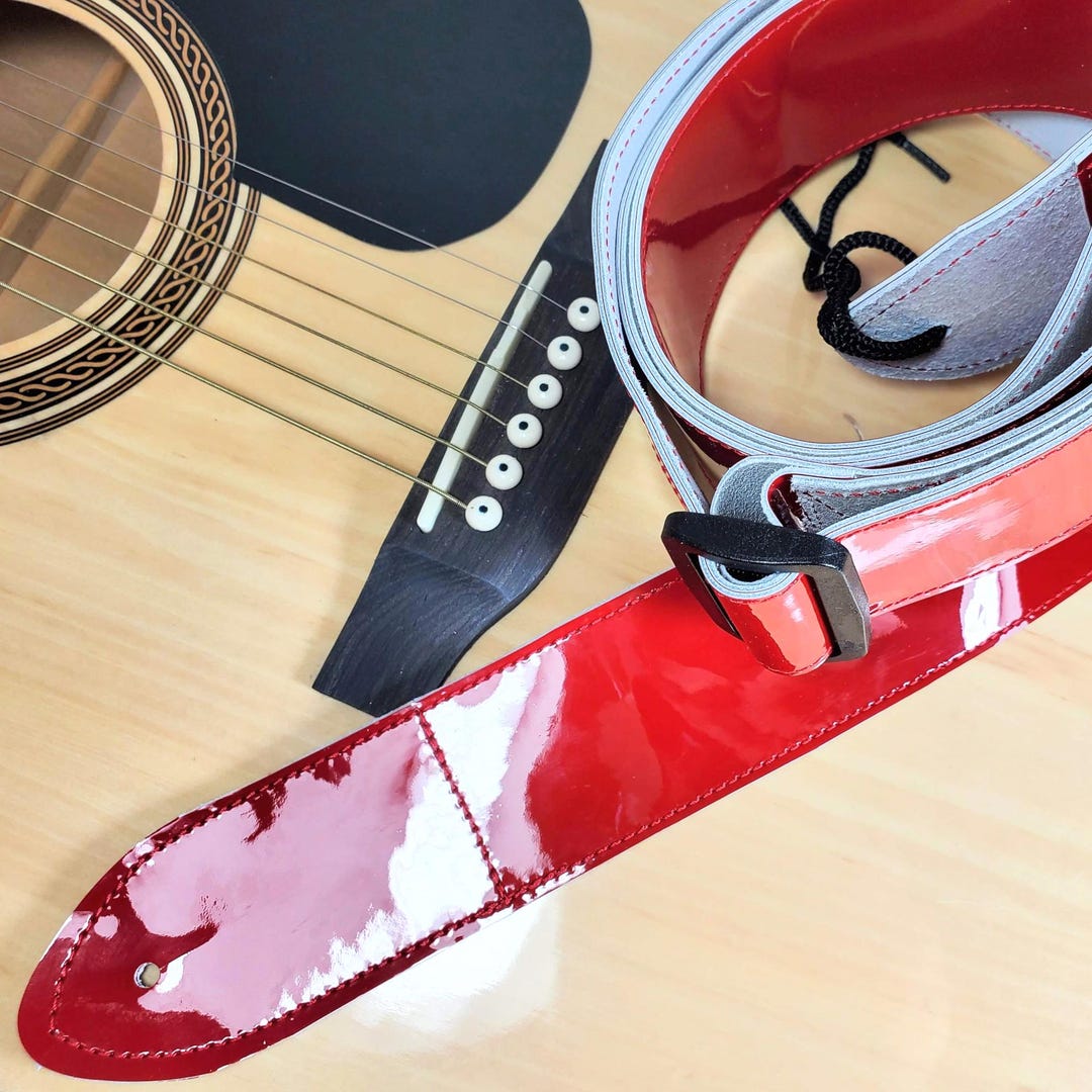 Premium Red Patent Leather Guitar Strap - Shiny Red Leather Guitar ...